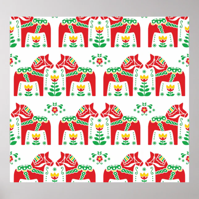 Swedish Dala Horse: Folk Art Poster | Zazzle