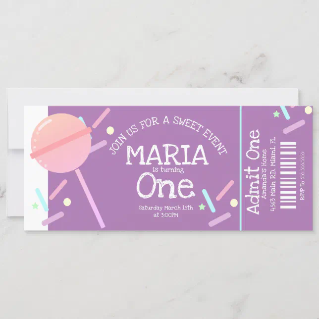 Sweet Candy Buffet Birthday Ticket Party Invitation | Zazzle