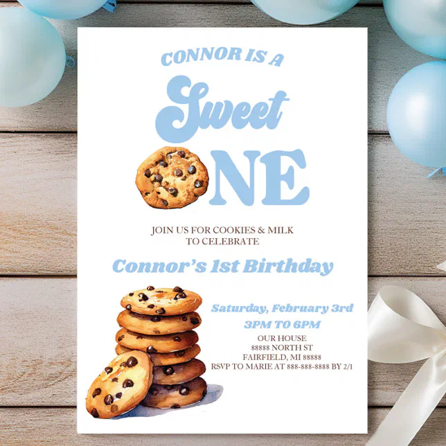 Sweet One Cookies and Milk 1st Birthday Party Invitation | Zazzle