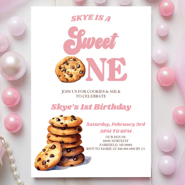 Sweet One Cookies and Milk 1st Birthday Party Invitation | Zazzle