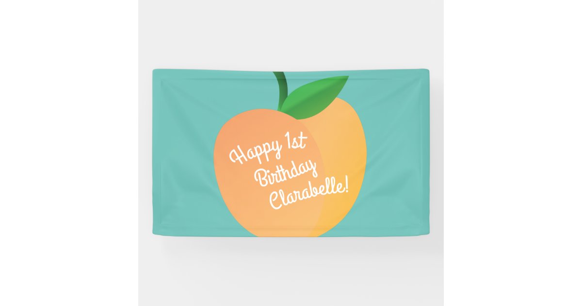 Sweet Peach Cute Fruit 1st Birthday Party Theme Banner | Zazzle