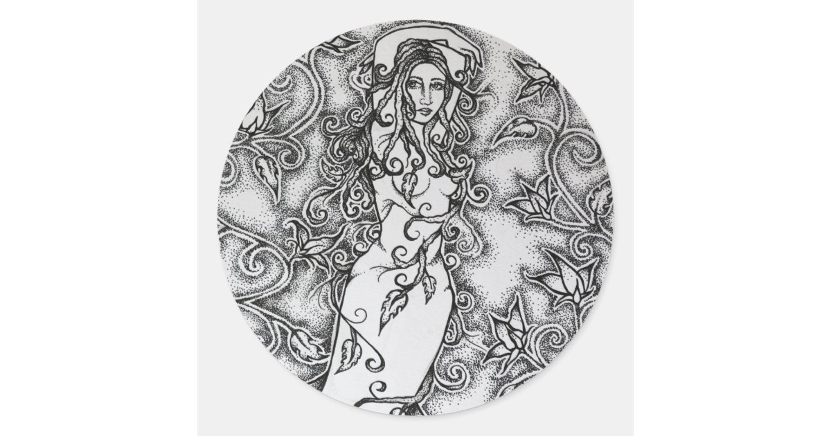 Swept up Ink Goddess Pagan Classic Round Sticker | Zazzle