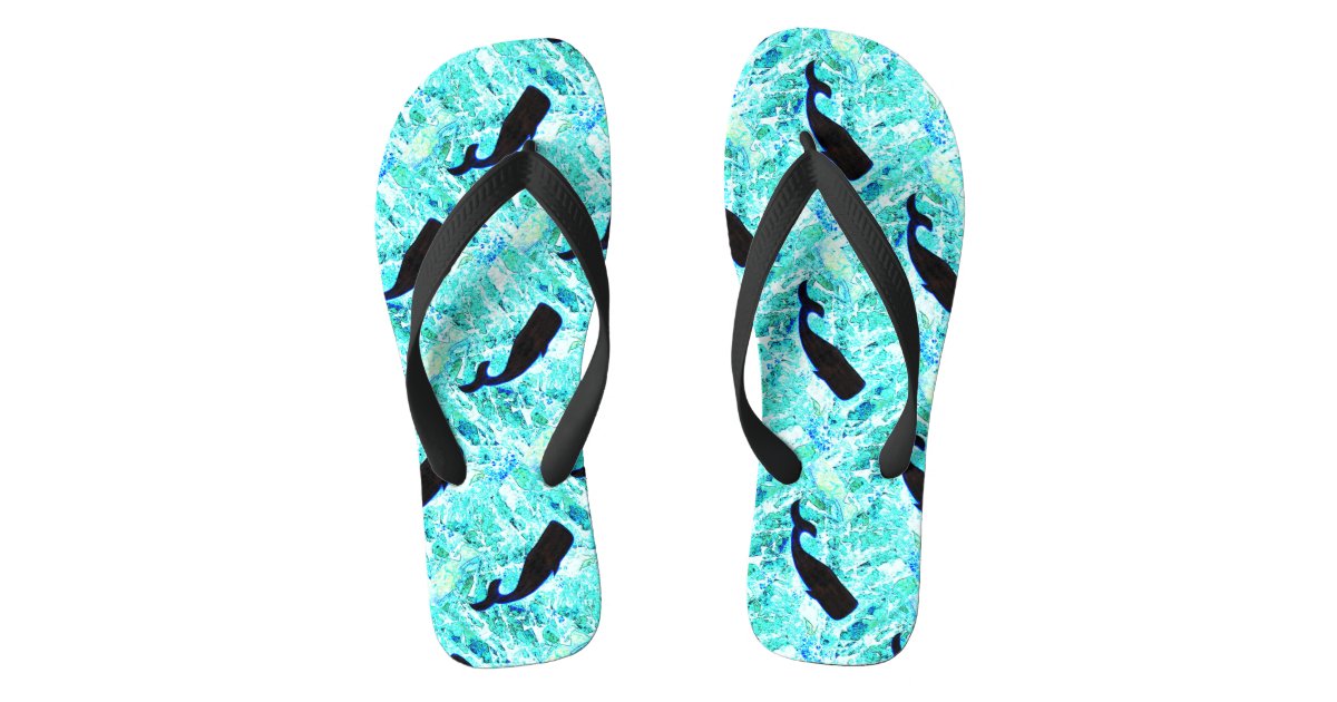 swimming black whales blue Thunder_Cove Flip Flops | Zazzle