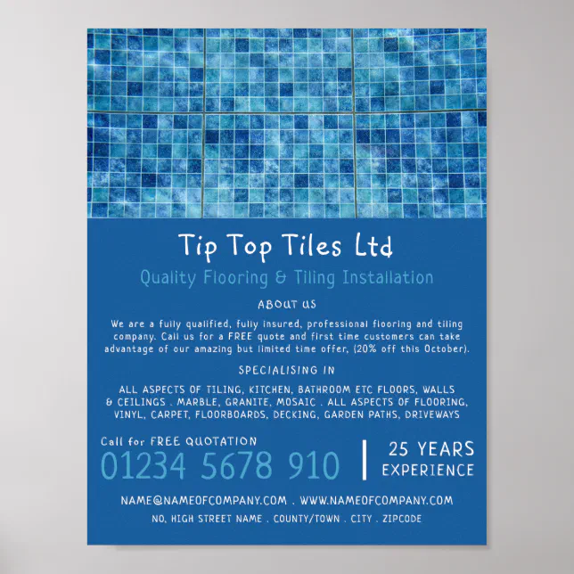 Swimming Pool, Floorer, Tile Installer Advertising Poster | Zazzle