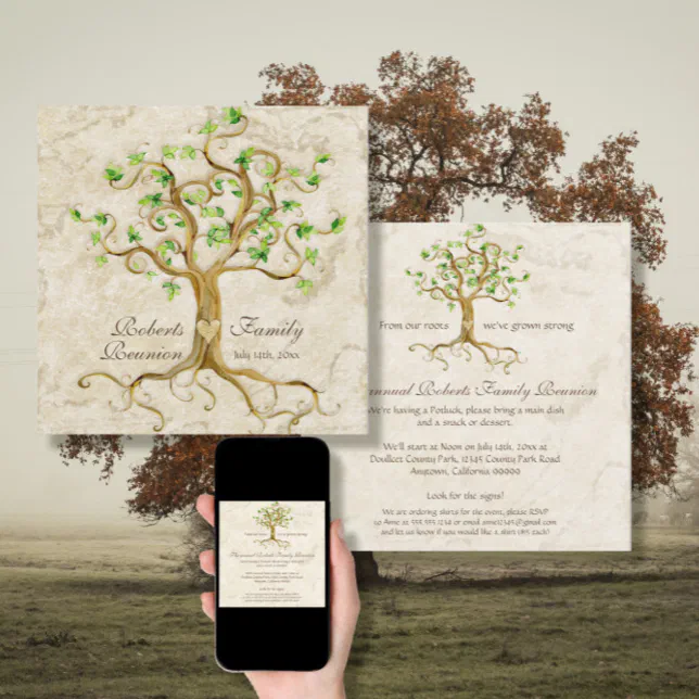 Swirl Tree Roots Antiqued Family Reunion Invite | Zazzle