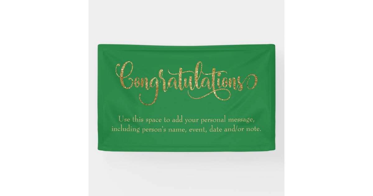 Swirling Gold Glitter Congratulations Bright Green Banner | Zazzle