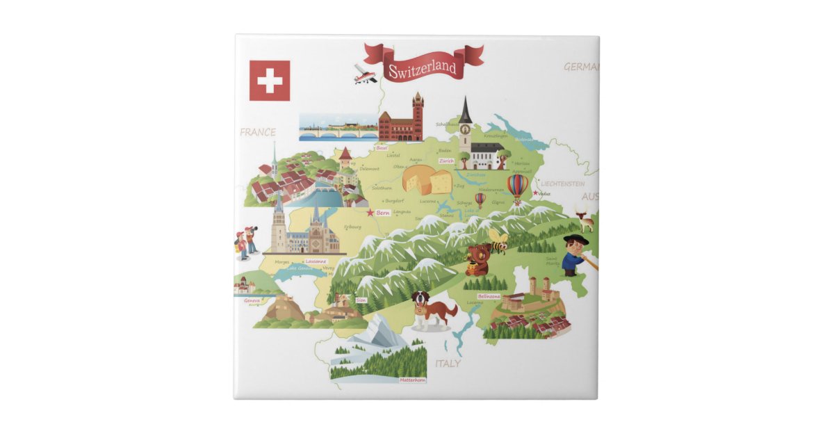 Switzerland Cartoon Map Tile | Zazzle