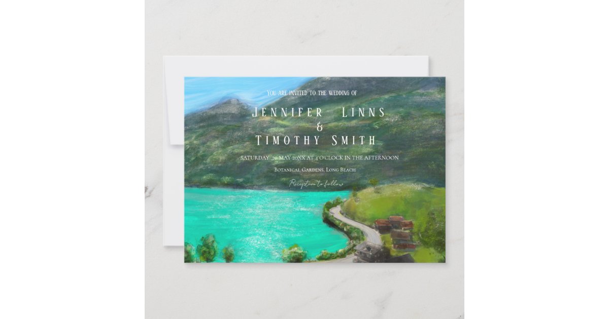 Switzerland landscape oil pastel painting invitation | Zazzle