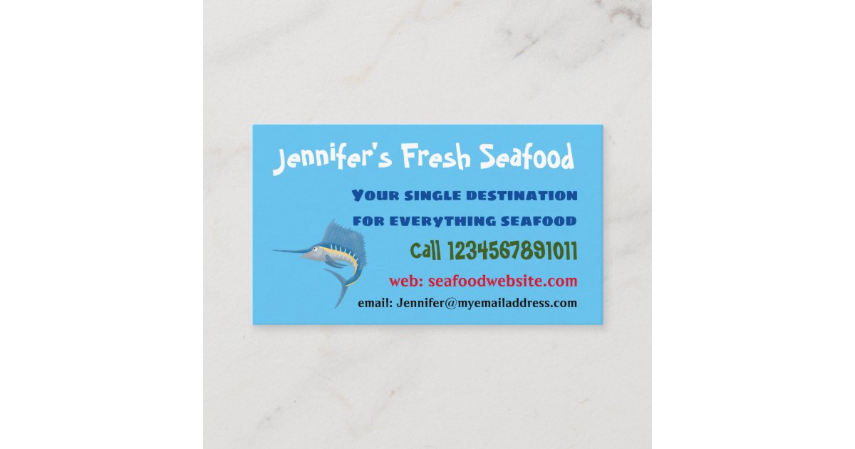 Swordfish sailfish fun cartoon illustration business card | Zazzle