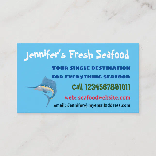 Swordfish sailfish fun cartoon illustration business card | Zazzle