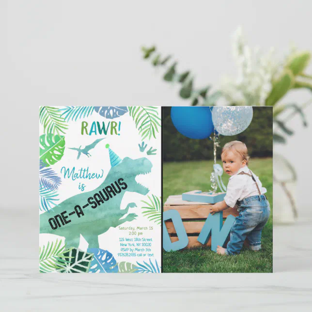 T Rex Dinosaur One-a-saurus First Birthday Invitation | Zazzle