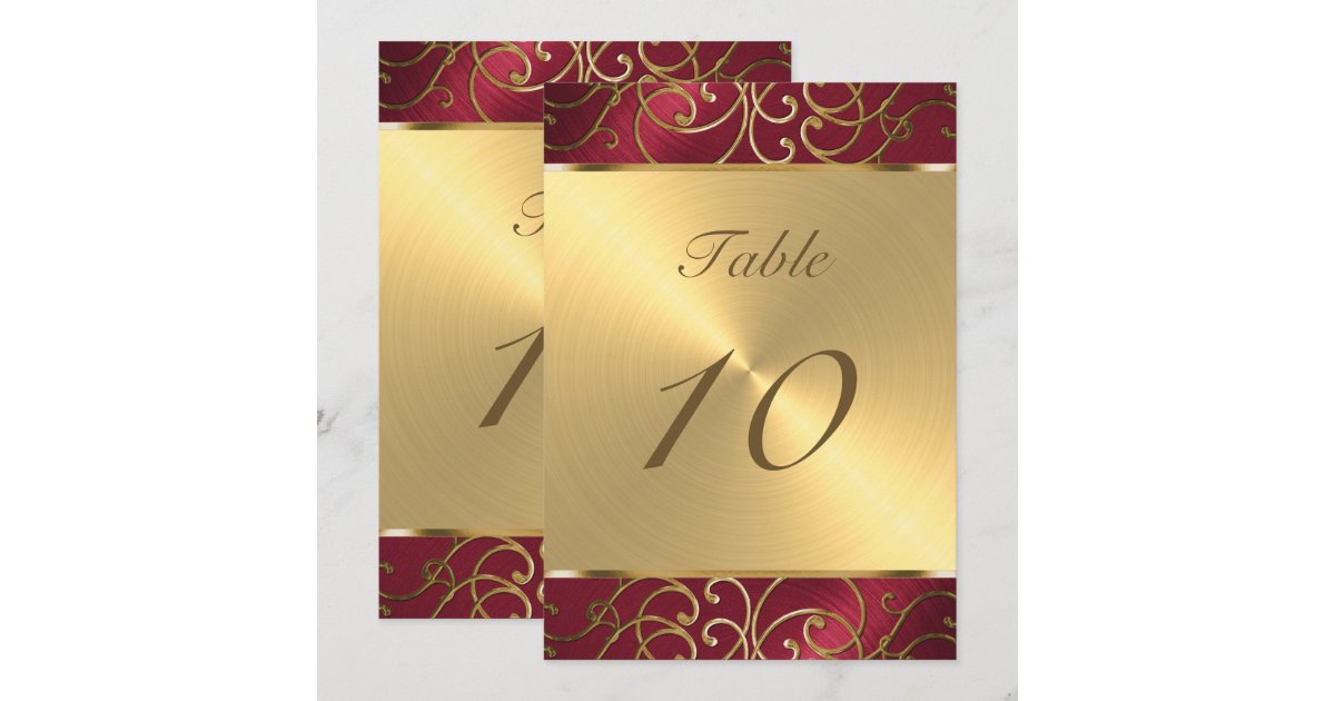 Table Number Elegant Red and Gold Filigree | Zazzle