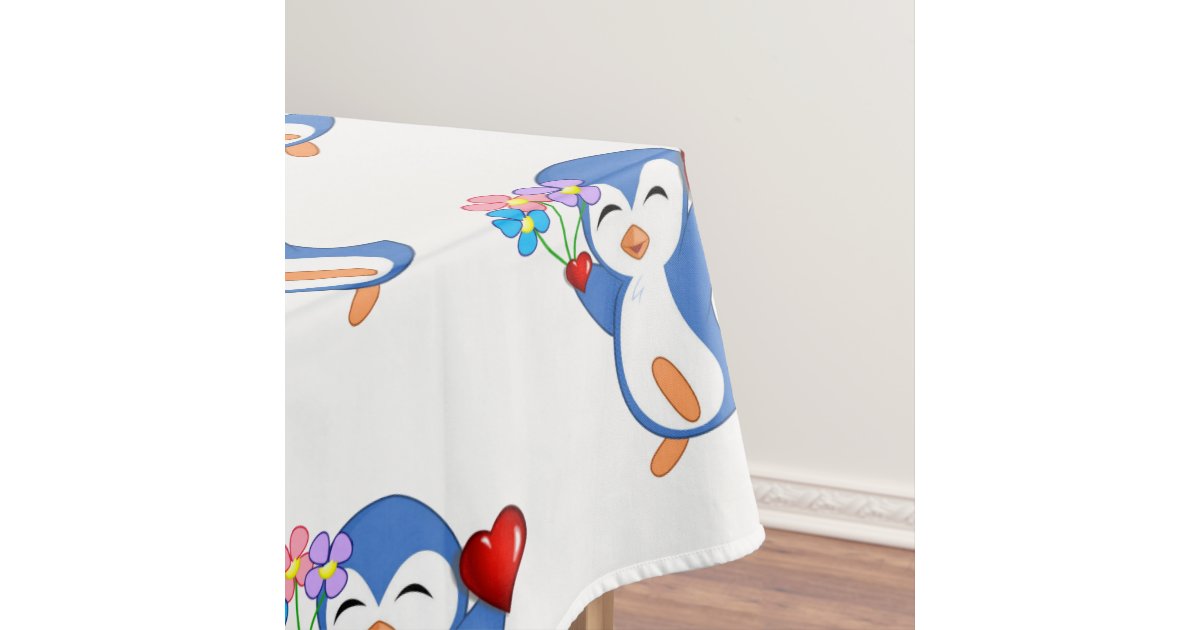 Tablecloth Valentine's Day Penguin Hearts | Zazzle