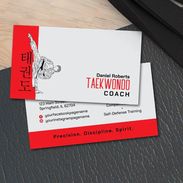 Taekwondo Coach - Martial Artist and Hangul Symbol Business Card | Zazzle