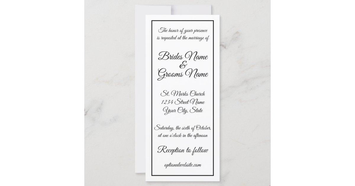 Tall Skinny Calligraphy Wedding Invitation | Zazzle