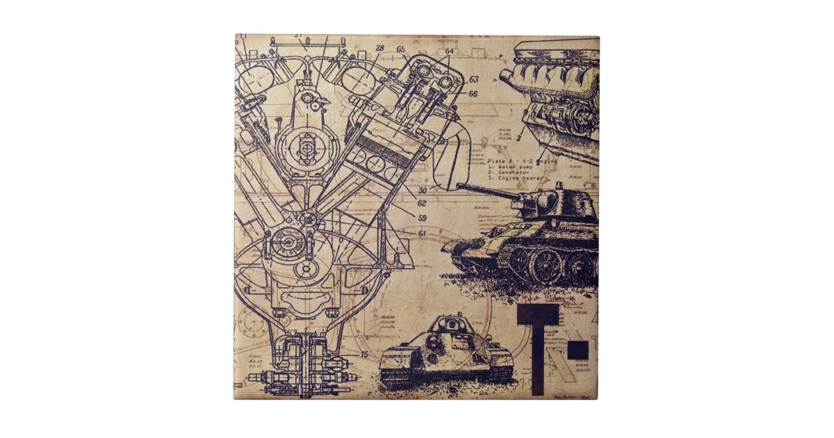 Tank Schematics Art Tile | Zazzle