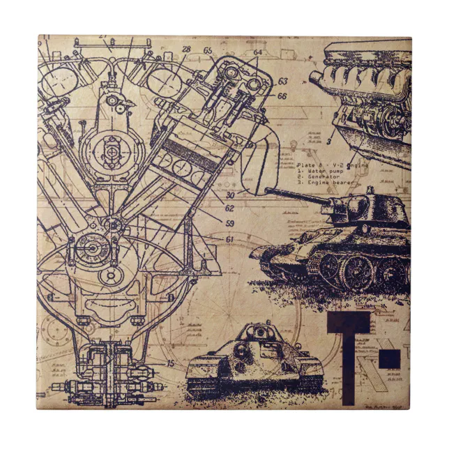 Tank Schematics Art Tile | Zazzle