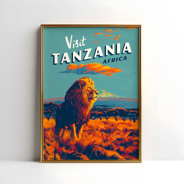 Tanzania Africa Vintage Travel Print Poster Lion | Zazzle