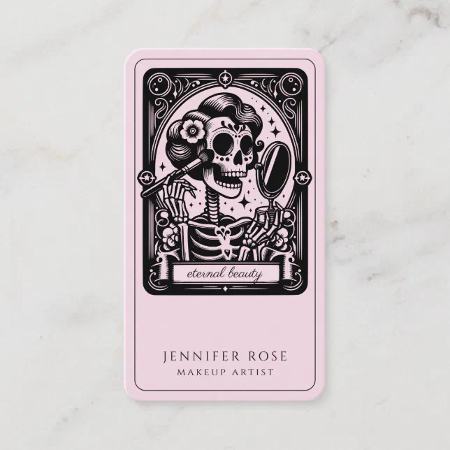 Tarot Makeup Artist Skeleton Blush Pink Business Card | Zazzle