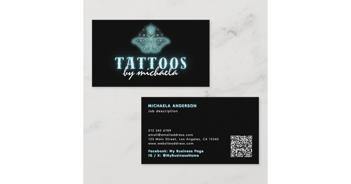 Tattoo Artist Neon Mystical Celestial Moth Business Card | Zazzle