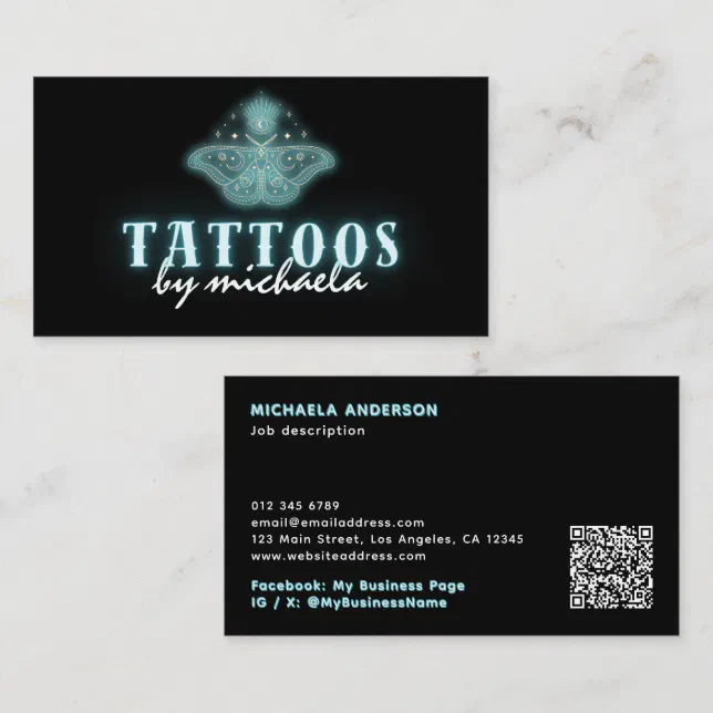 Tattoo Artist Neon Mystical Celestial Moth Business Card | Zazzle