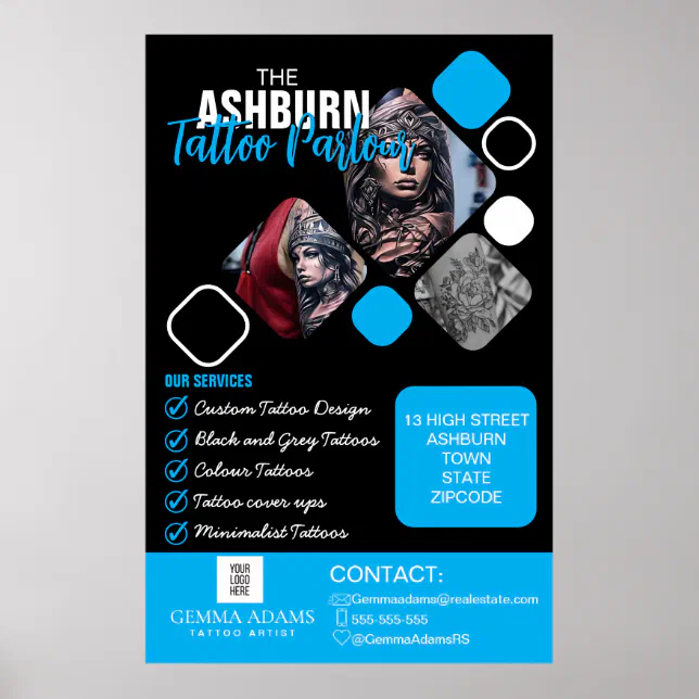 Tattoo Parlour Poster - Custom Black blue | Zazzle