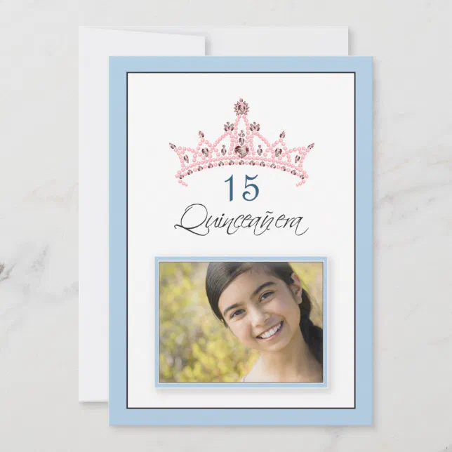 {TBA} Pink Jewelled Tiara Quinceañera Invitation | Zazzle