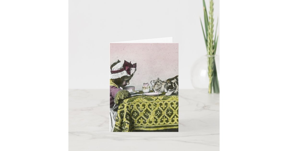 Tea for Two Victorian Girl and Kitty Cat Tea Party Invitation | Zazzle