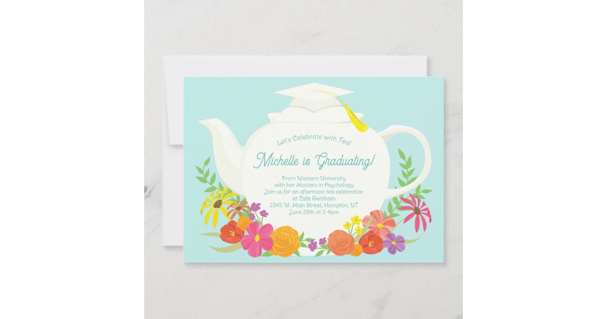 Tea Graduation Party Teapot Invitation | Zazzle