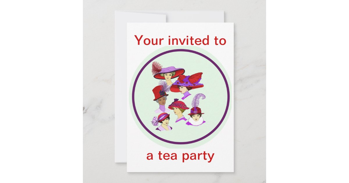 Tea Party invitation, ladies wearing red hats Invitation | Zazzle