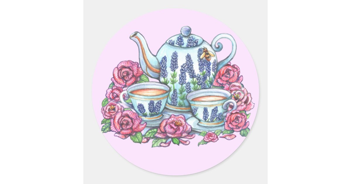 Tea Pot and Roses Classic Round Sticker | Zazzle