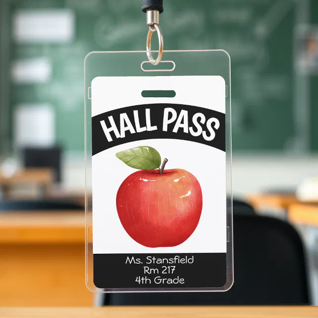 Teacher Apple Student Class Bathroom Hall Pass ID Badge | Zazzle