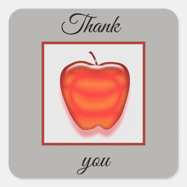 Teacher Appreciation Bright Red Apple Thank You Square Sticker | Zazzle