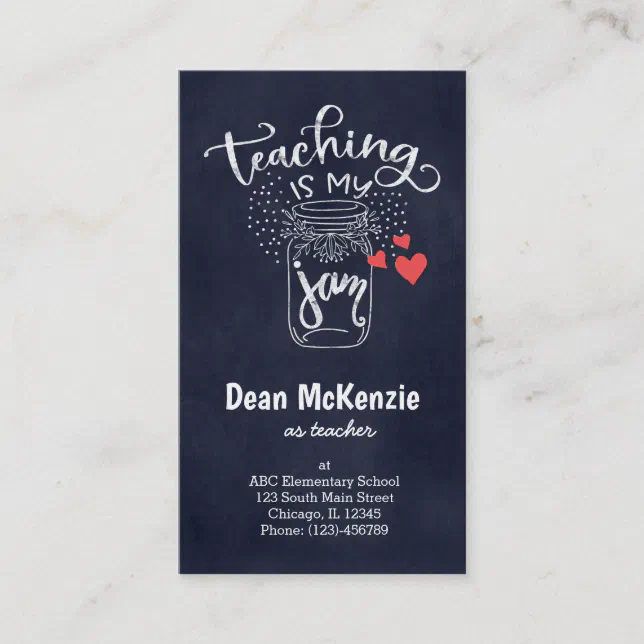Teaching is my jam business card | Zazzle