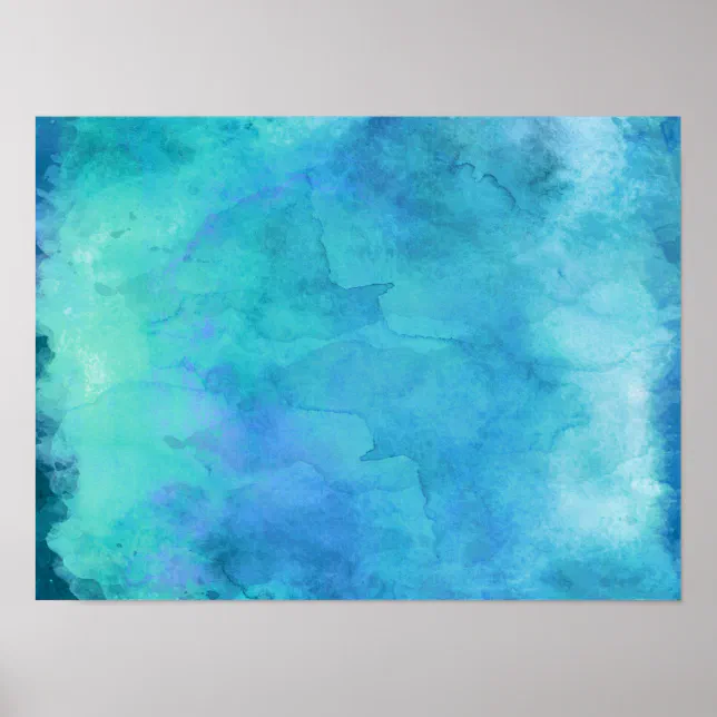 Teal Aqua Blue Teal Watercolor Texture Pattern Poster | Zazzle