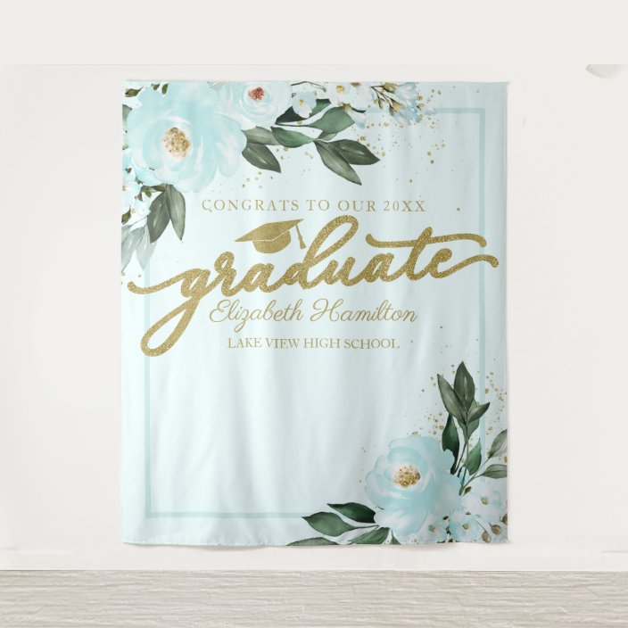 Teal Floral Graduation Party Photo Backdrop Tapestry | Zazzle.co.uk