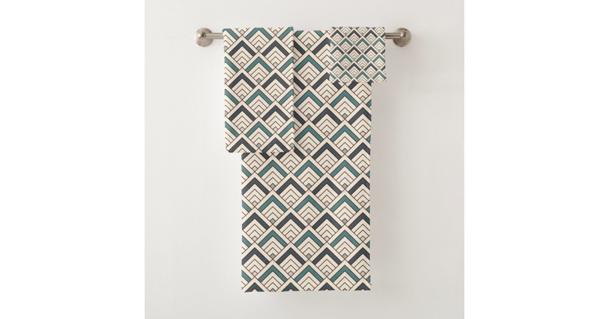 Teal Geometric Pattern Bath Towel Set | Zazzle