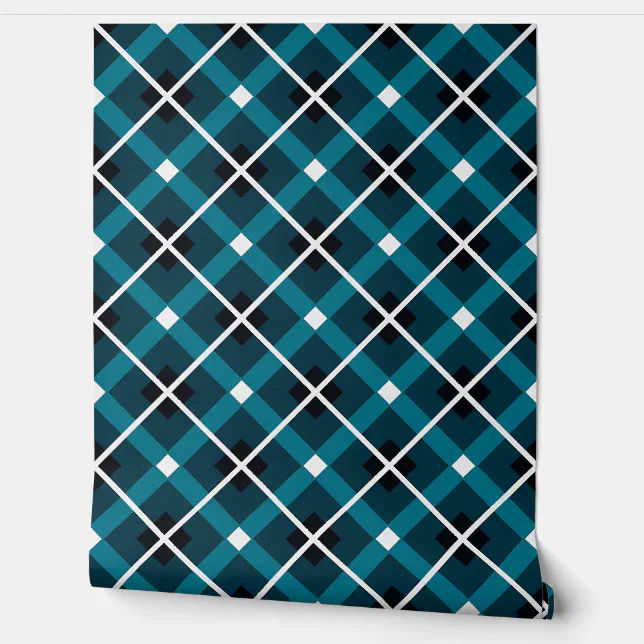 Teal & Navy Geometric Grid Pattern Wallpaper | Zazzle
