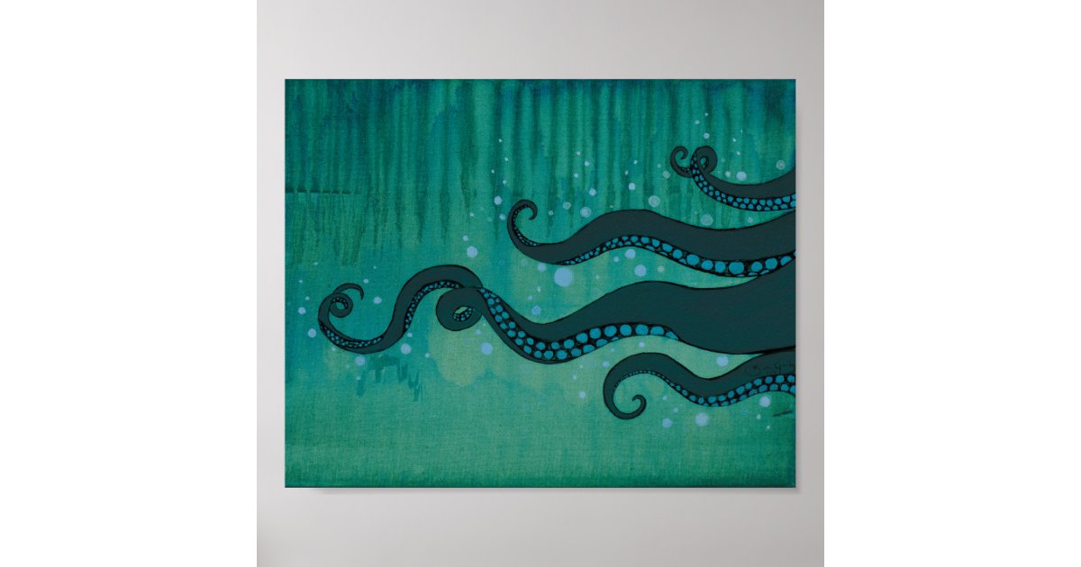 Teal Octopus Tentacles Acrylic Painting Poster | Zazzle