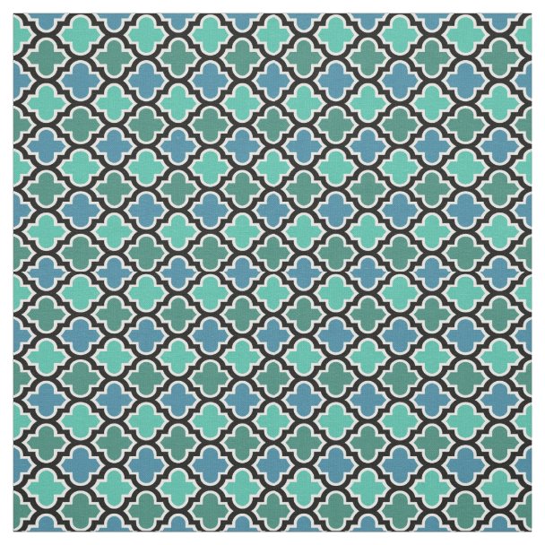 Grey Slate Blue Ikat Quatrefoil Pattern Fabric Zazzle