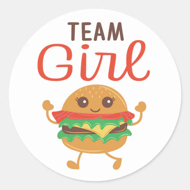 Team Girl burger stickers, BBQ theme Classic Round Sticker | Zazzle