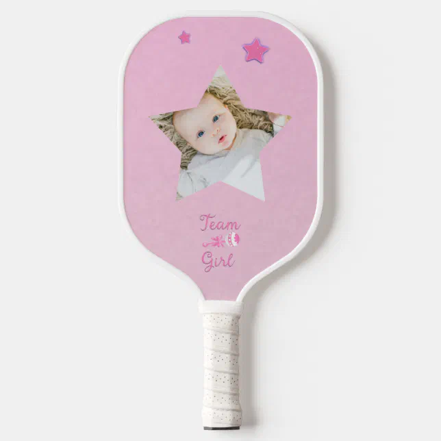 Team Girl with Photo Rattle Gender Reveal Pickleball Paddle | Zazzle