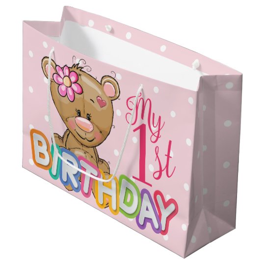 Teddy Bear 1st Birthday Party Custom Large Gift Bag | Zazzle.co.uk