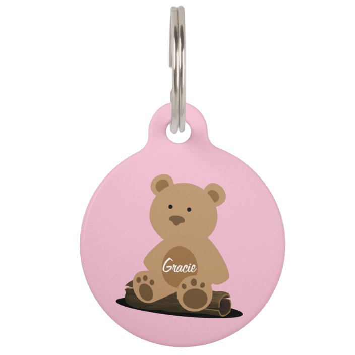 Teddy Bear Pink Personalised Pet ID Tag | Zazzle.co.uk