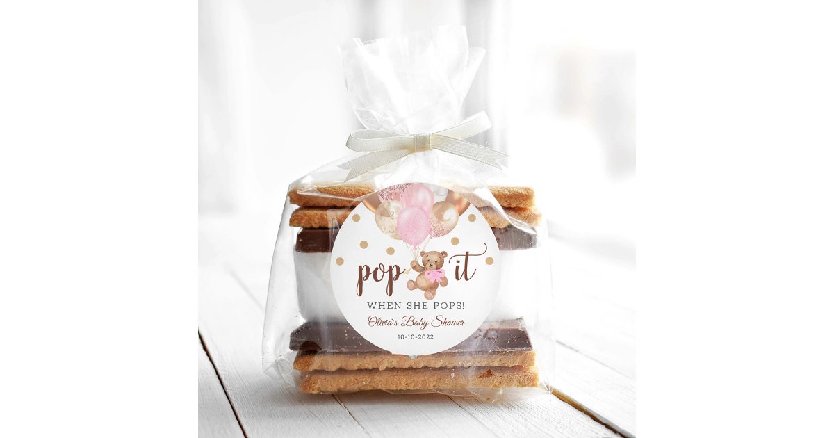 Teddy Bear Pop It Baby Shower Favour Gift Classic Round Sticker | Zazzle