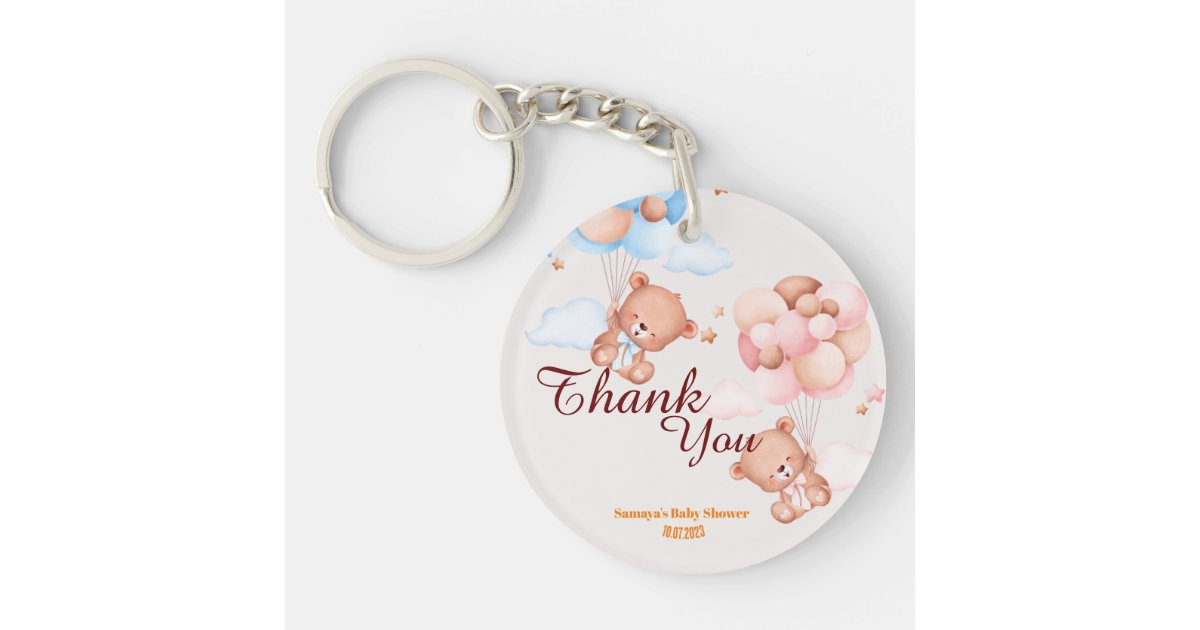 Teddy Bear Thank You Baby Shower Key Ring | Zazzle
