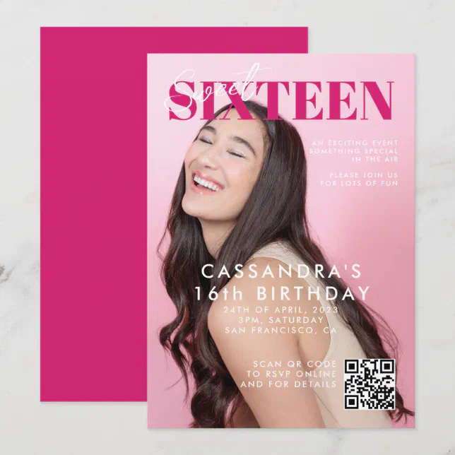 Teen Magazine Cover QR Code Sweet Sixteen Birthday Invitation | Zazzle