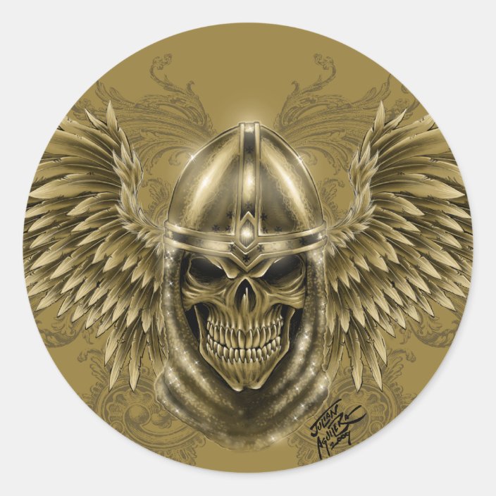 Templar Knight Gothic Mediaeval Skull with Wings Classic Round Sticker ...