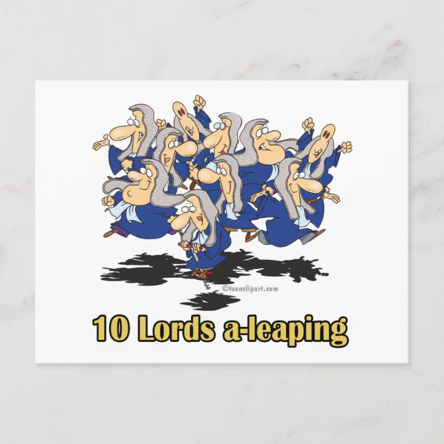 ten lords a-leaping 10th tenth day of christmas holiday postcard | Zazzle