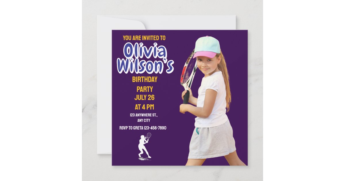 Tennis Birthday Party, Tennis Player Girl Invitation | Zazzle